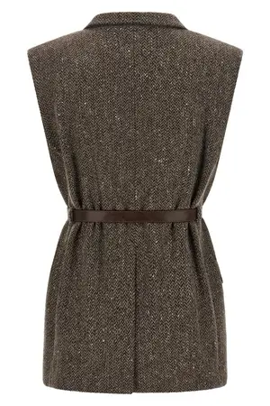 Brunello Cucinelli Chevron Belted Vest - Brown