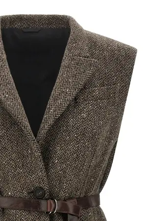 Brunello Cucinelli Chevron Belted Vest - Brown
