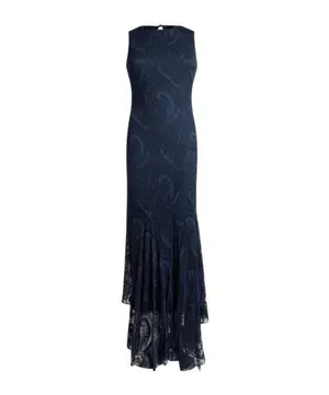 Etro Long Dress In Cotton-blend Burnout Jersey With Paisley Motif - Blue