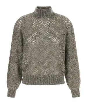 Brunello Cucinelli Metallic Abstract Leaf Sweater