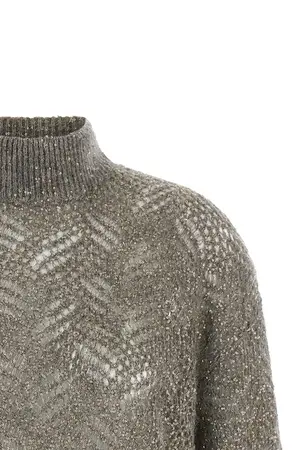 Brunello Cucinelli Metallic Abstract Leaf Sweater