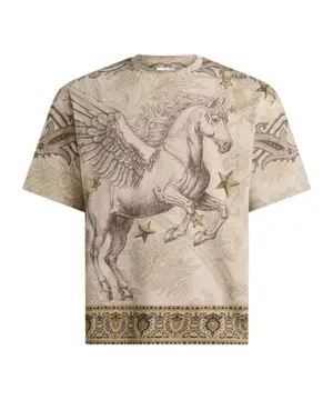 Etro Cotton-jersey T-shirt With Placed Pegaso-print - Light Brown