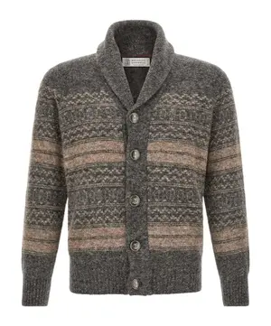 Brunello Cucinelli Nordic Jacquard Shawl Cardigan - Black