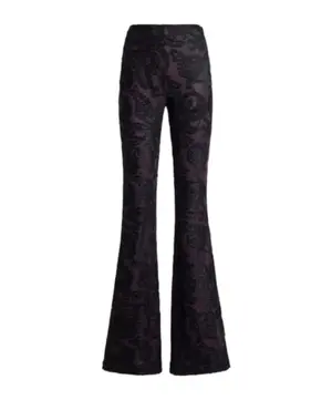 Etro Flared Trousers In Chenille Jacquard With Paisley Foliage Motif - Black