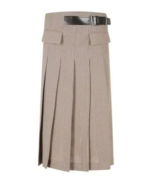 SEMICOUTURE Belted Pleated Checked Skirt - Solid-colored Check Pattern