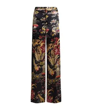 Etro Floral-print Satin Trousers - Black
