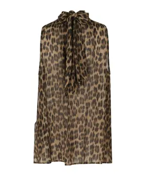 SEMICOUTURE Leopard-print Stand-collar Top