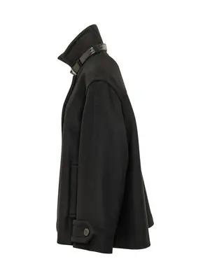 LANVIN Buckled-collar Double-breasted Short Coat