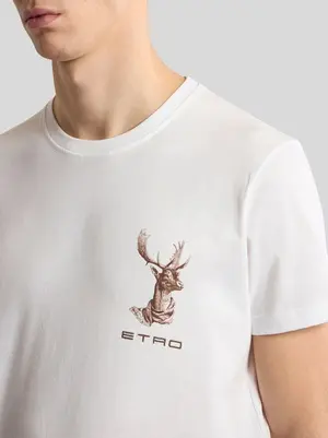 Etro Cotton Jersey T-shirt With Embroidery And Moose Print