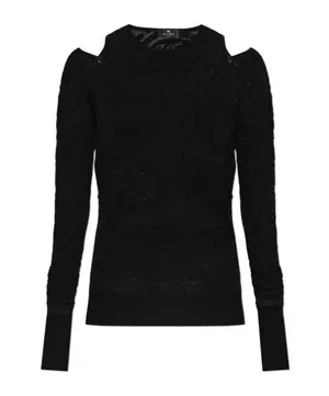 Etro Sheer Paisley Shoulder-slit Knitted Top - Black