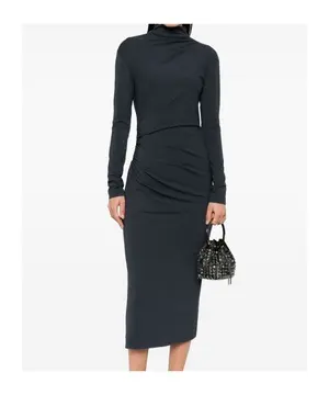 Brunello Cucinelli High-neck Gathered Midi Dress