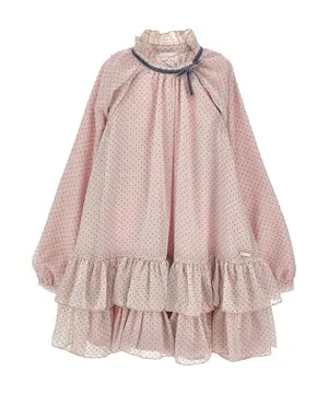Monnalisa Polka Dot Ruffled Dress - Nude