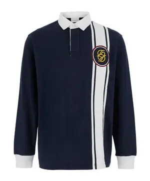 Drole De Monsieur Drôle De Striped Logo Rugby Polo Shirt - Blue