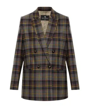 ETRO Double-breasted Stretch Wool Jacket With Check Motif