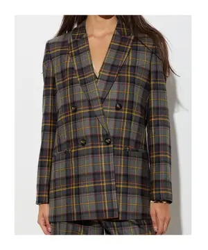 Etro Double-breasted Stretch Wool Jacket With Check Motif