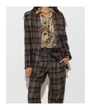 Etro Double-breasted Stretch Wool Jacket With Check Motif