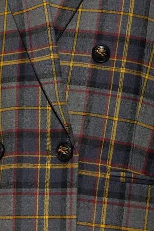 Etro Double-breasted Stretch Wool Jacket With Check Motif