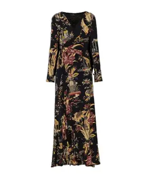 Etro Long Jersey Wrap Dress With Floral And Animal Motif - Black