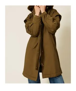 TWINSET Coat With Notched Collar And Pockets In Tech Fabric Beige