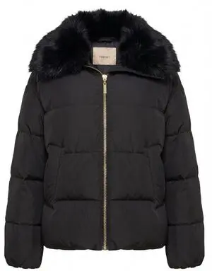 TWINSET Faux Fur-collar Zip-up Puffer Jacket