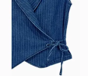 Emporio Armani Pinstriped Wrap Denim Vest