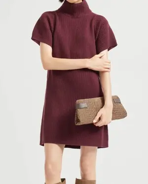 Brunello Cucinelli Ribbed Turtleneck Mini Dress