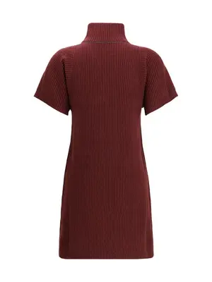 Brunello Cucinelli Ribbed Virgin Wool & Cashmere Blend Turtleneck Mini Dress