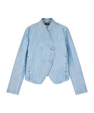 Emporio Armani Double-breasted Blazer With Asymmetrical Hem - Blue