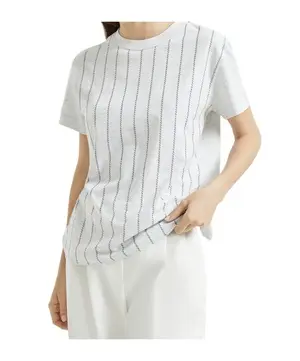 Brunello Cucinelli Dazzling Chalk Stripe Embroidered T-shirt