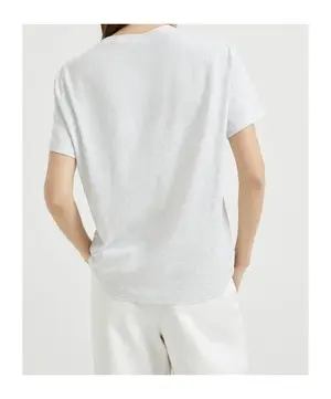 Brunello Cucinelli Dazzling Chalk Stripe Embroidered T-shirt