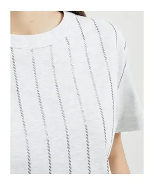 Brunello Cucinelli Dazzling Chalk Stripe Embroidered T-shirt