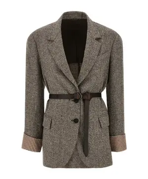 Brunello Cucinelli Peak Lapel Belted Blazer - Black