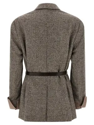 Brunello Cucinelli Peak Lapel Belted Blazer