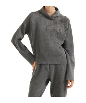 Brunello Cucinelli Shiny Flower Embroidered Sweater - Black