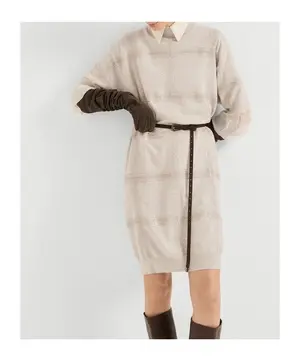 Brunello Cucinelli High Neck Knitted Mini Dress With Geometric Sequins