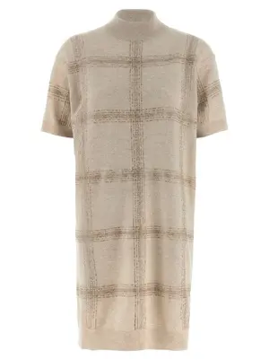 Brunello Cucinelli High Neck Knitted Mini Dress - Nude