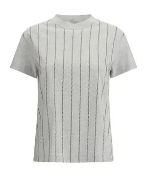 Brunello Cucinelli Striped Crewneck Short-sleeve T-shirt - Gray