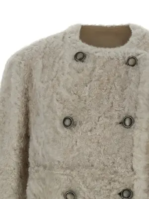 Brunello Cucinelli Fuzzy Shearling Reversible Cropped Pea Coat