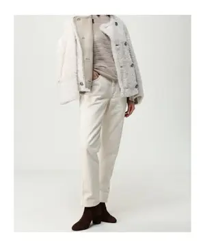 Brunello Cucinelli Fuzzy Shearling Reversible Cropped Pea Coat