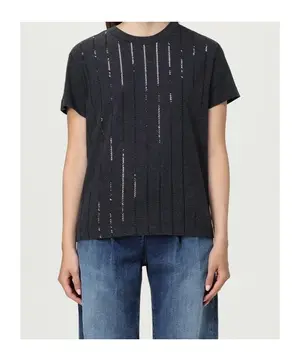 Brunello Cucinelli Dazzling Chalk Stripe Embroidered T-shirt