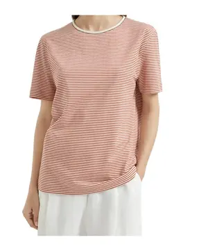 Brunello Cucinelli Shiny Neck Detail Striped Jersey T-shirt