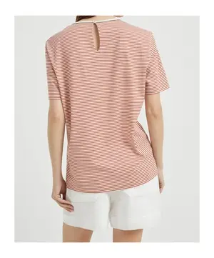 Brunello Cucinelli Shiny Neck Detail Striped Jersey T-shirt