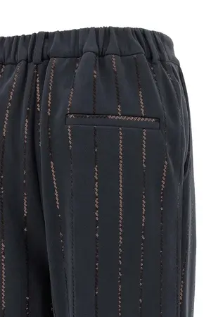 Brunello Cucinelli Dazzling Chalk Stripe Embroidered Joggers
