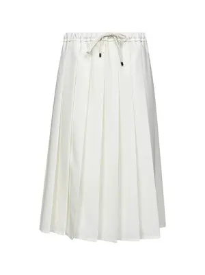 Brunello Cucinelli Pleated Drawstring Midi Skirt - White