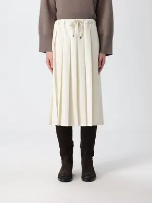 Brunello Cucinelli Pleated Drawstring Midi Skirt - White