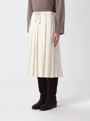Brunello Cucinelli Pleated Drawstring Midi Skirt - White
