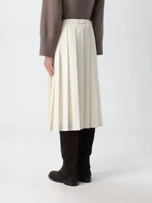 Brunello Cucinelli Pleated Drawstring Midi Skirt - White