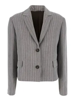 Brunello Cucinelli Single-breasted Pinstriped Blazer - Gray