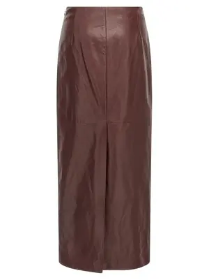 Brunello Cucinelli Slit Detailed Leather Midi Skirt