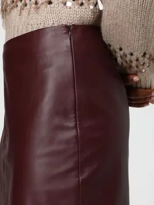Brunello Cucinelli Slit Detailed Leather Midi Skirt